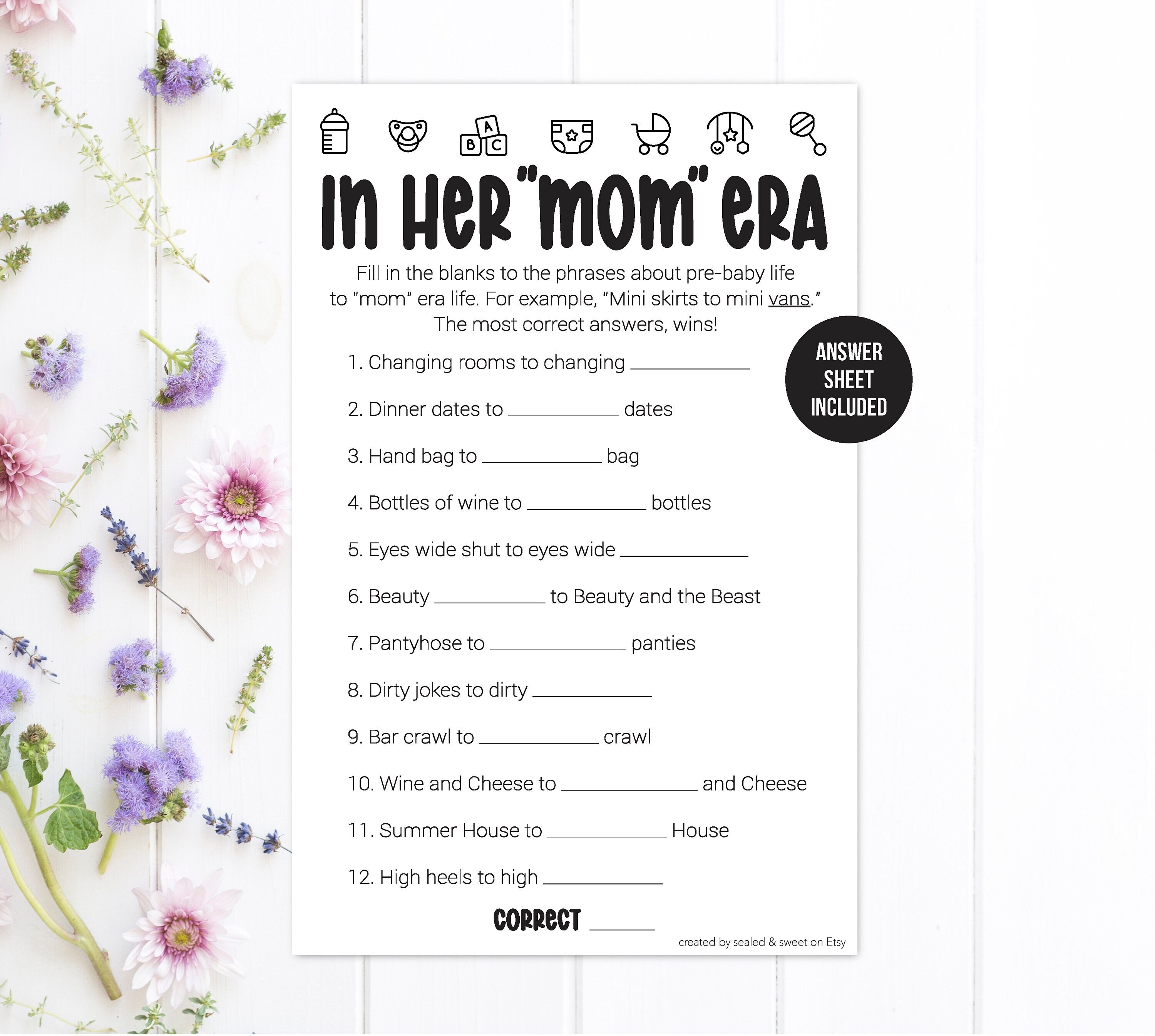 Mom Era Game / Mom Era Baby Shower Game / Mom Trivia Game / Mom Era ...
