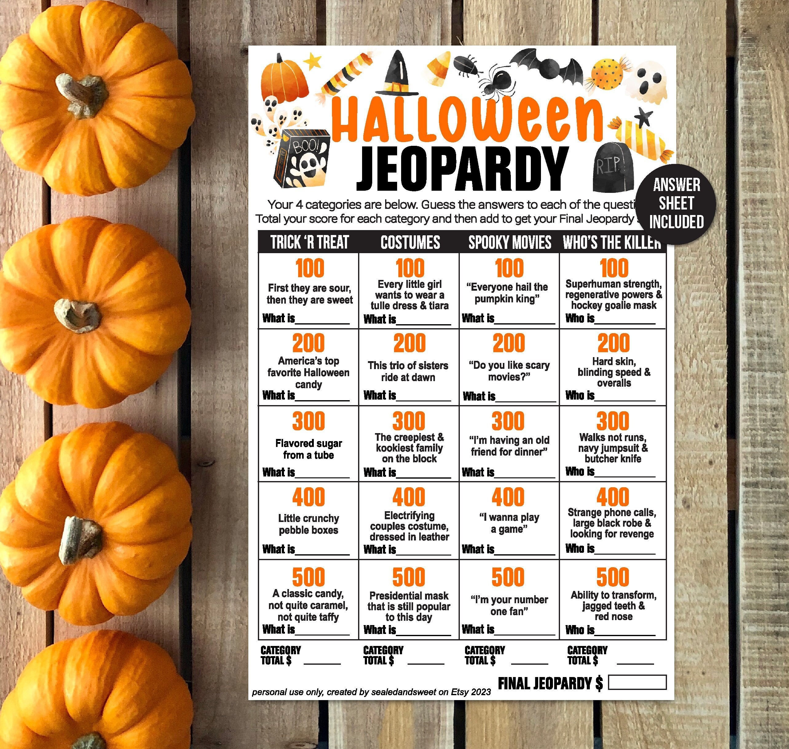 Halloween Jeopardy / Halloween Trivia / Halloween Game / Fun Halloween ...