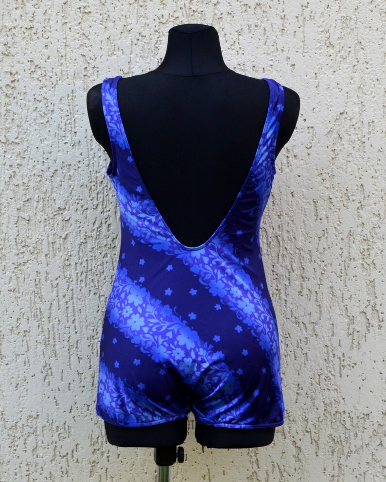 Vintage One Piece Floral Blue Swimsuit 70s Bathing Suit Skirted Retro ...