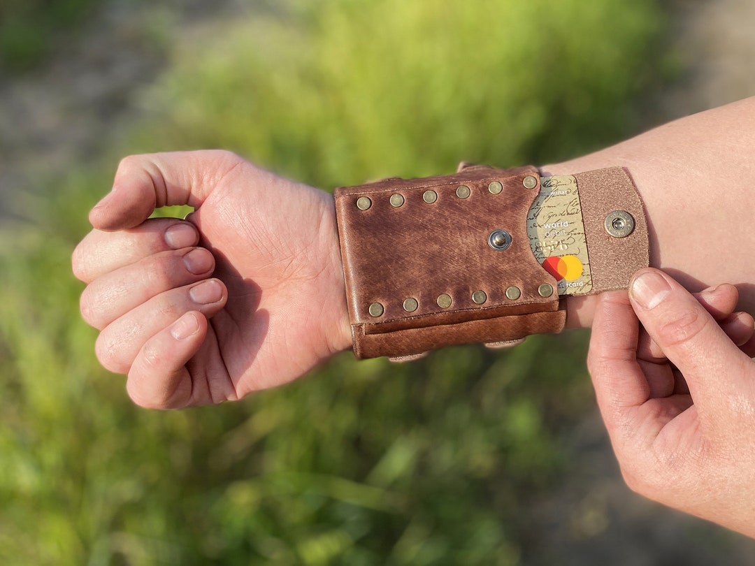 Leather Wrist Wallet, Personalized Leather Bracelet With Card Holder ...