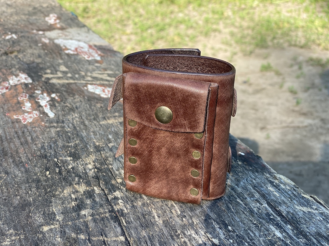Leather Wrist Wallet, Personalized Leather Bracelet With Card Holder ...