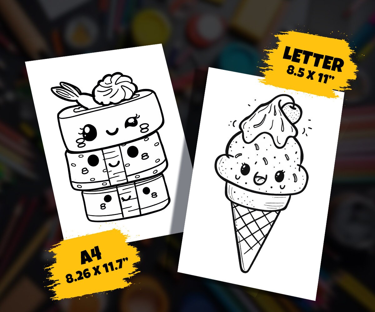 50 Kawaii Foods Printable Coloring Pages (PDF) for Kids, Toddlers ...