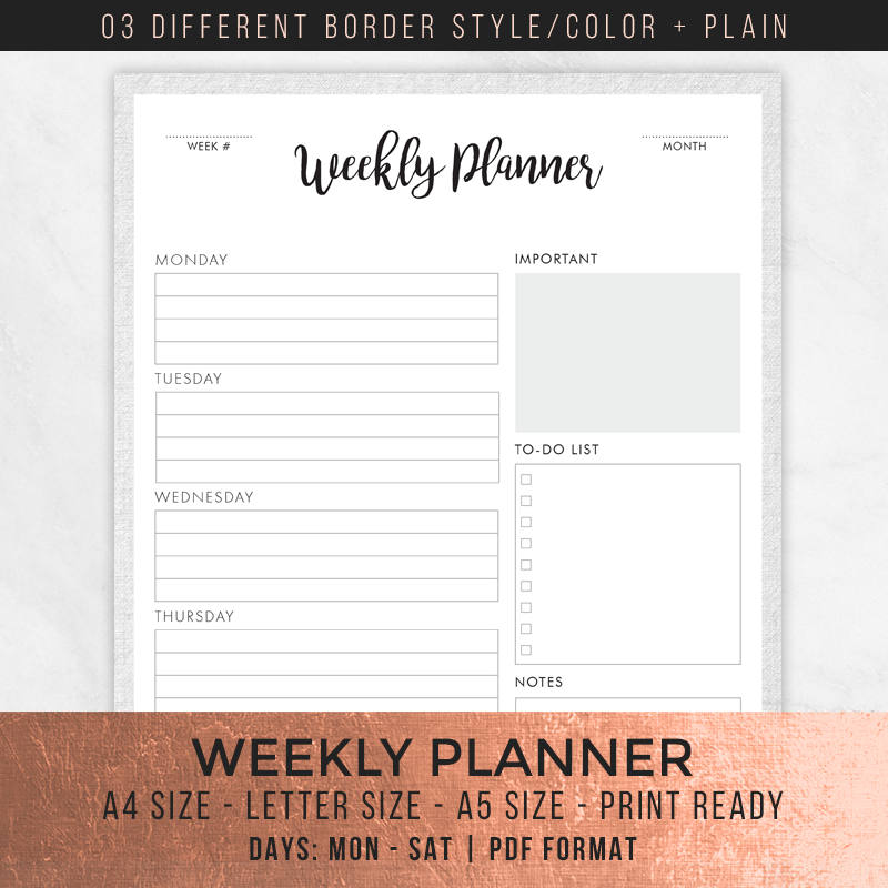 Weekly Planner Blank Printables & Inserts A5 Size A4 Size - Etsy