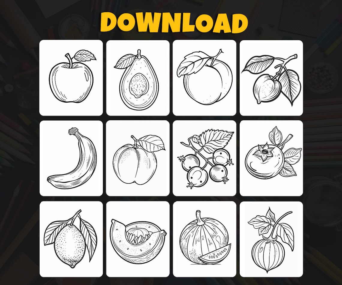50 Fruits Printable Coloring Pages PDF for Kids, Toddlers, Preschoolers ...