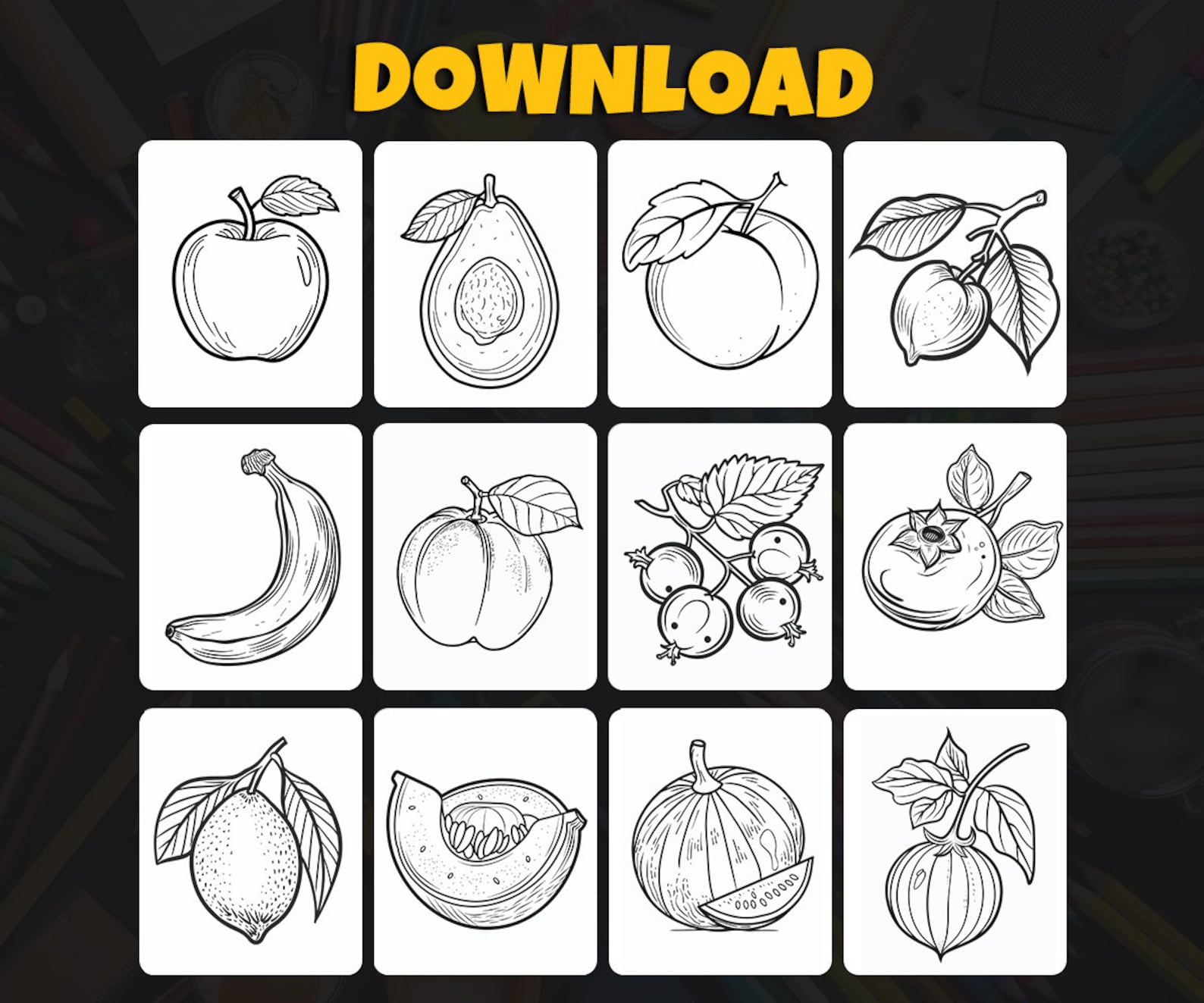 50 Fruits Printable Coloring Pages (PDF) for Kids, Toddlers ...