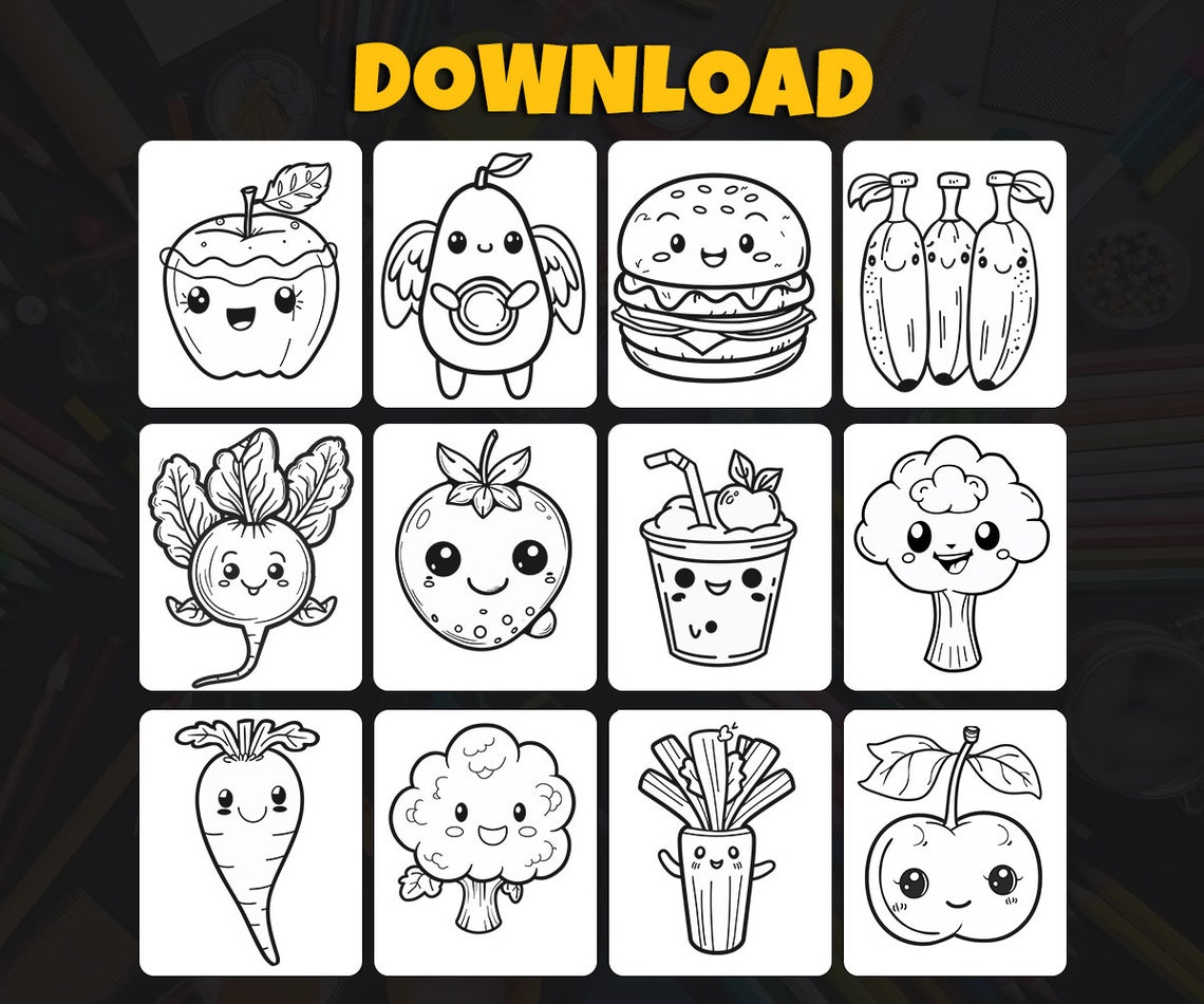 50 Kawaii Foods Printable Coloring Pages PDF for Kids, Toddlers ...