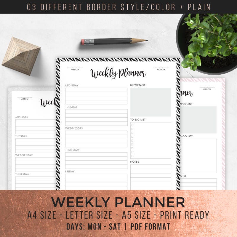 Weekly Planner Blank Printables & Inserts A5 Size A4 Size - Etsy
