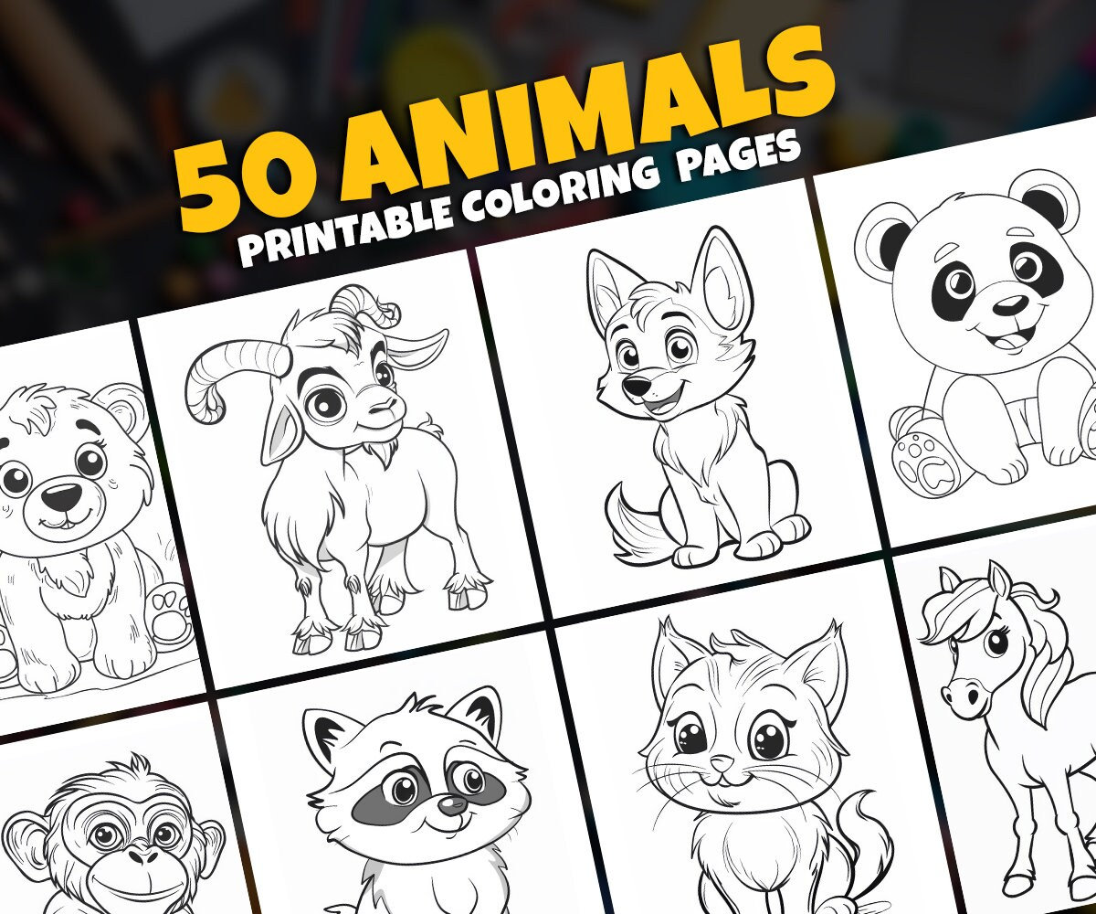 50 Cute Animal Printable Coloring Pages (PDF) for Kids, Toddlers ...