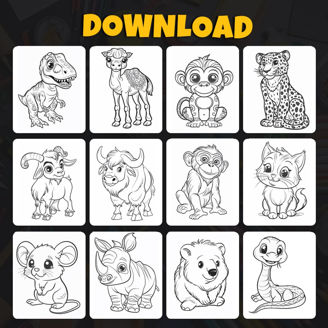 50 Cute Animal Printable Coloring Pages (PDF) for Kids, Toddlers ...
