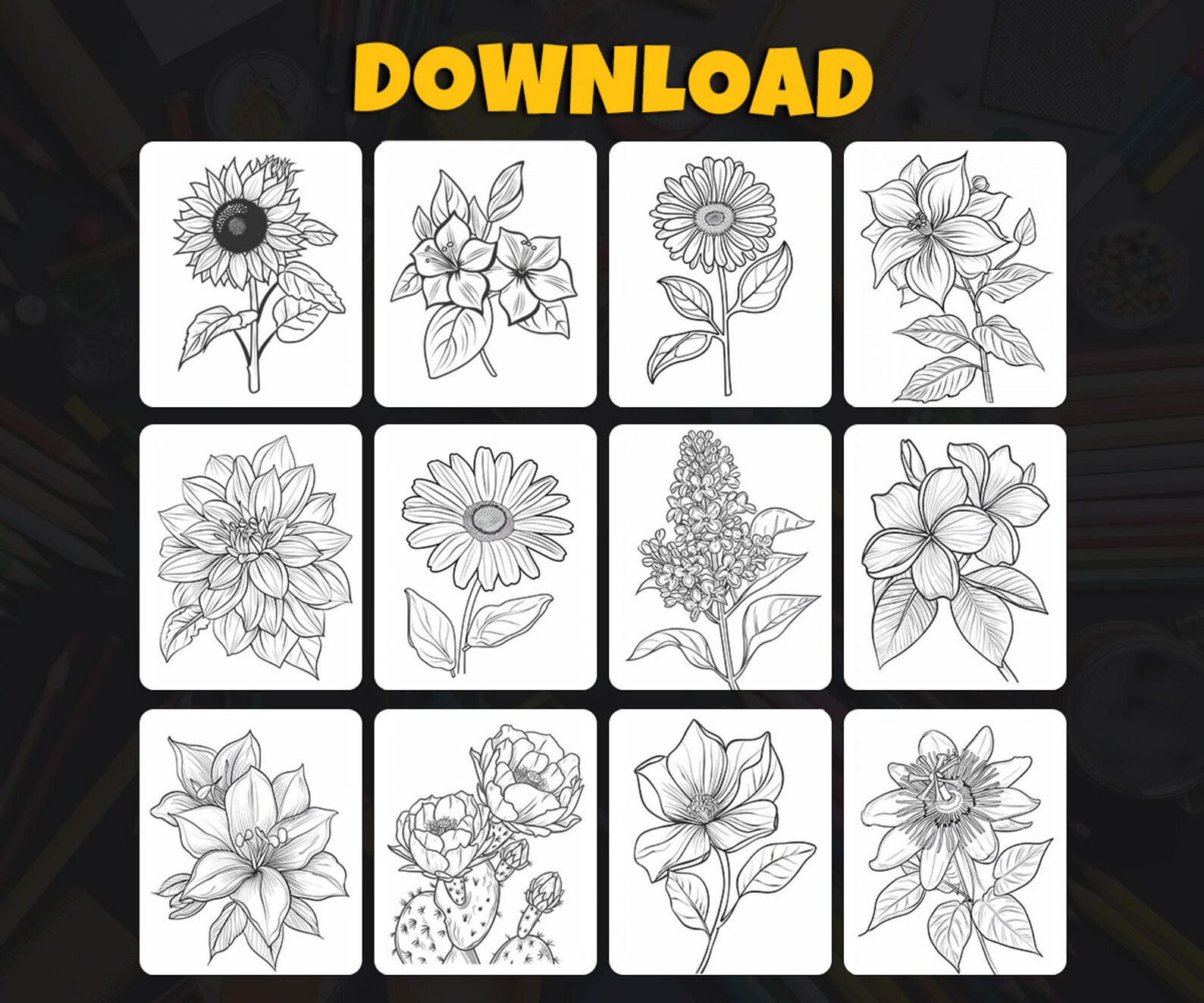 50 Flowers Printable Coloring Pages (PDF) for Kids, Toddlers ...
