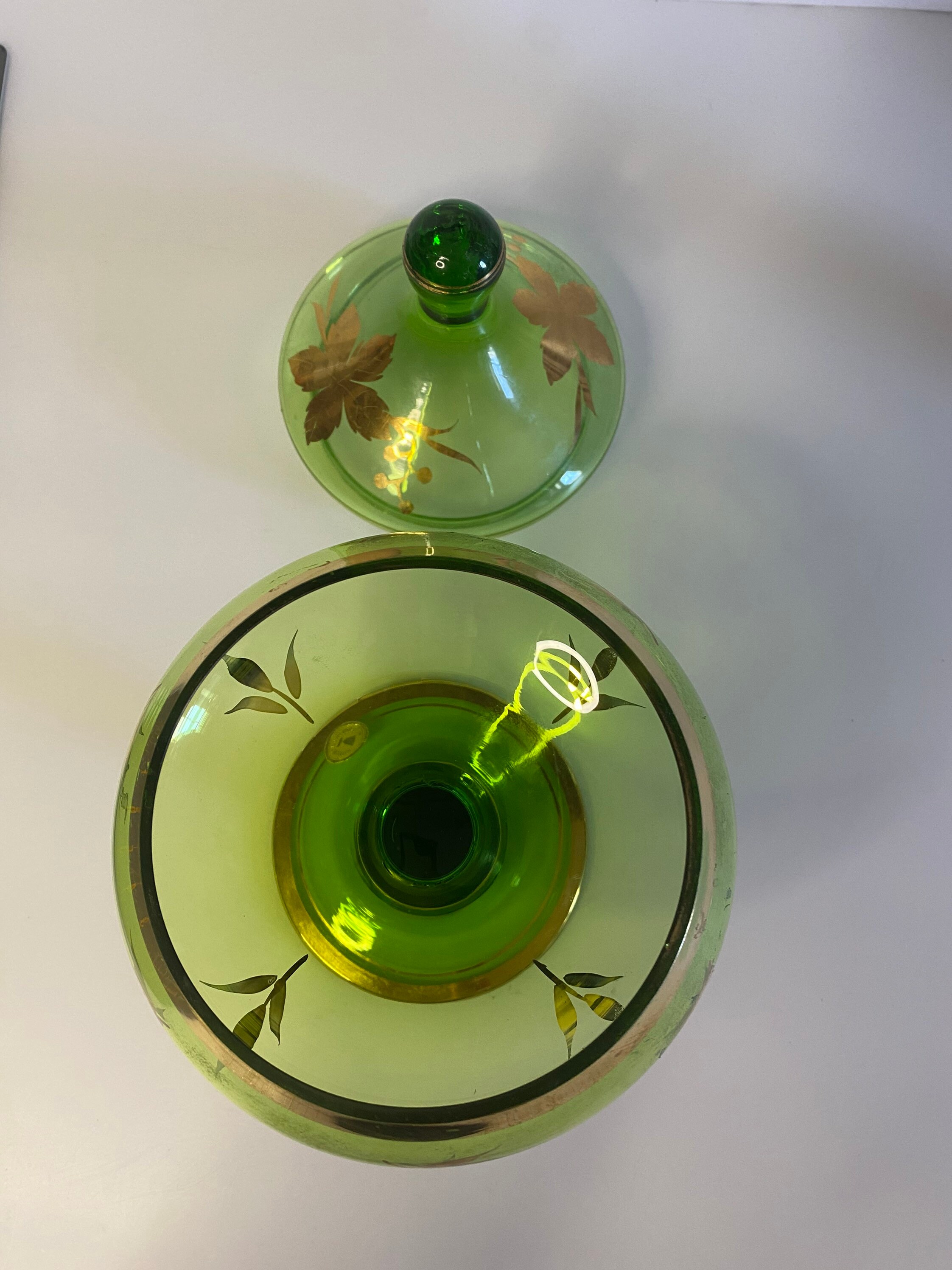 Blown Romanian Glass Candy Dish / Compote Dish/ Apothecary Jar / Green ...