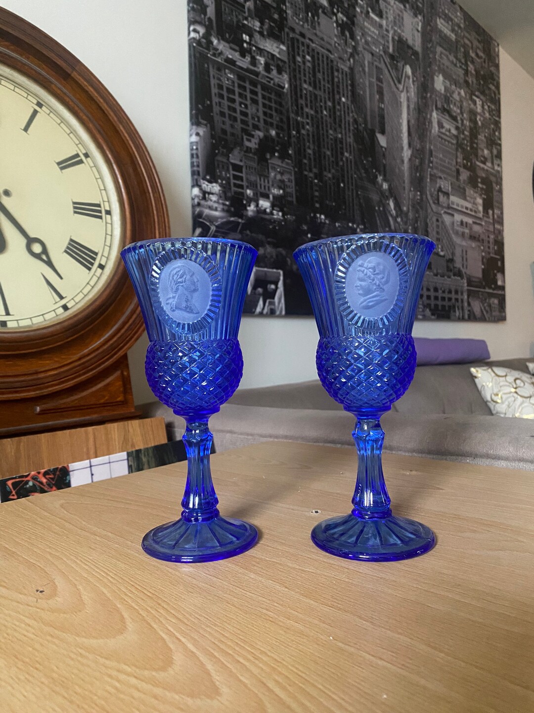 Vintage 1970s Cobalt Blue Avon George and Martha Washington Glass ...
