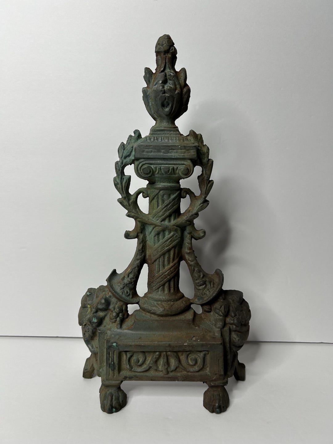 Antique Single Bronze Andiron Victory Torch Laurel Wreath Repurpose as ...