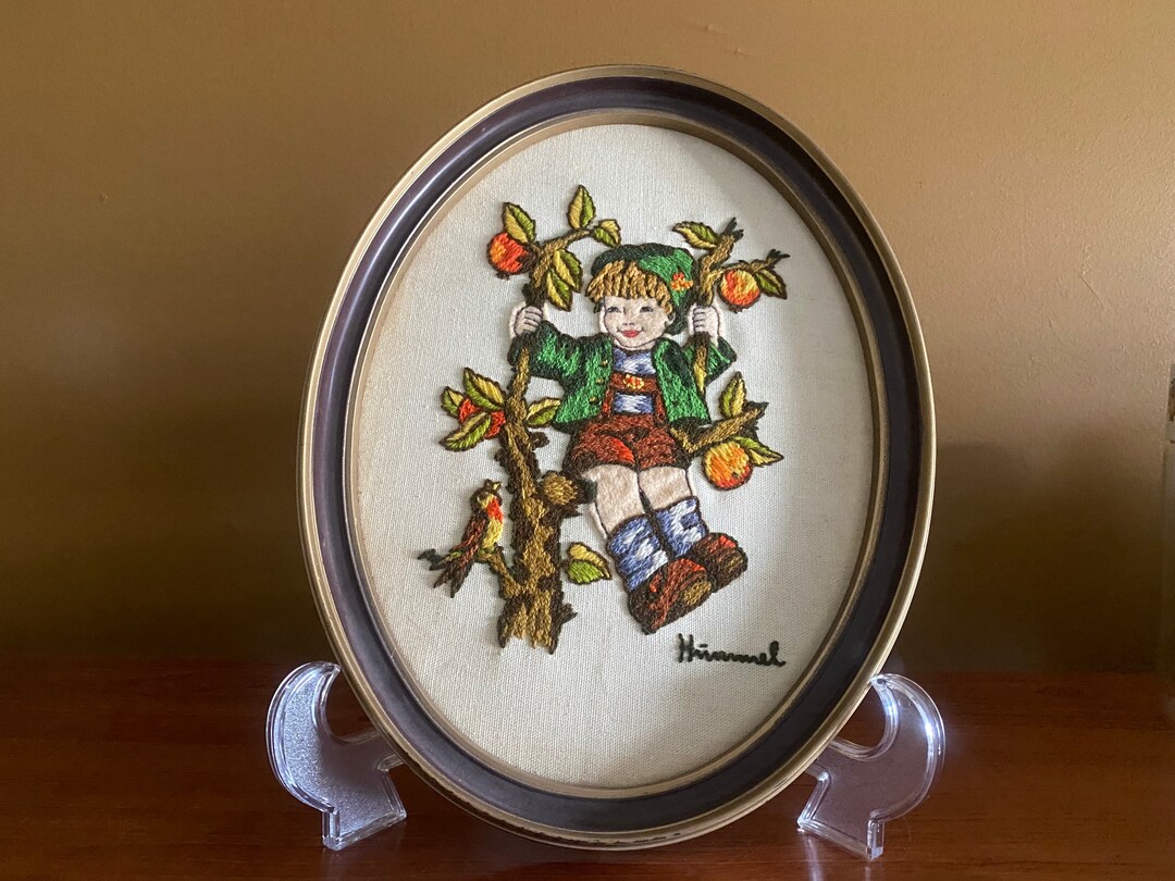 Oval Embroidery Hummel Boy in Apple Tree / Vintage Wall Art - Etsy