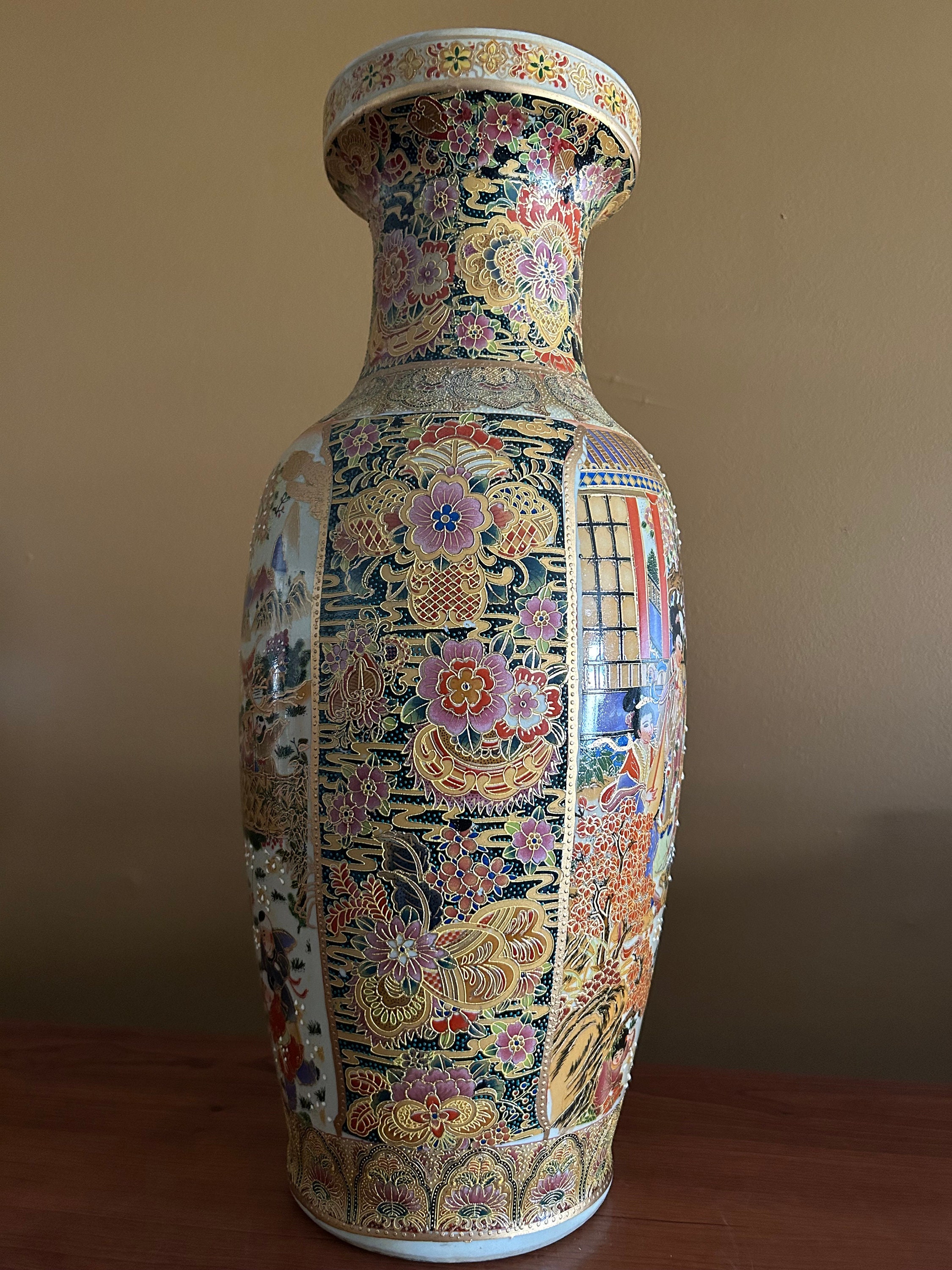 Vintage 18 Japanese Satsuma Style Vase / Porcelain Moriage - Etsy