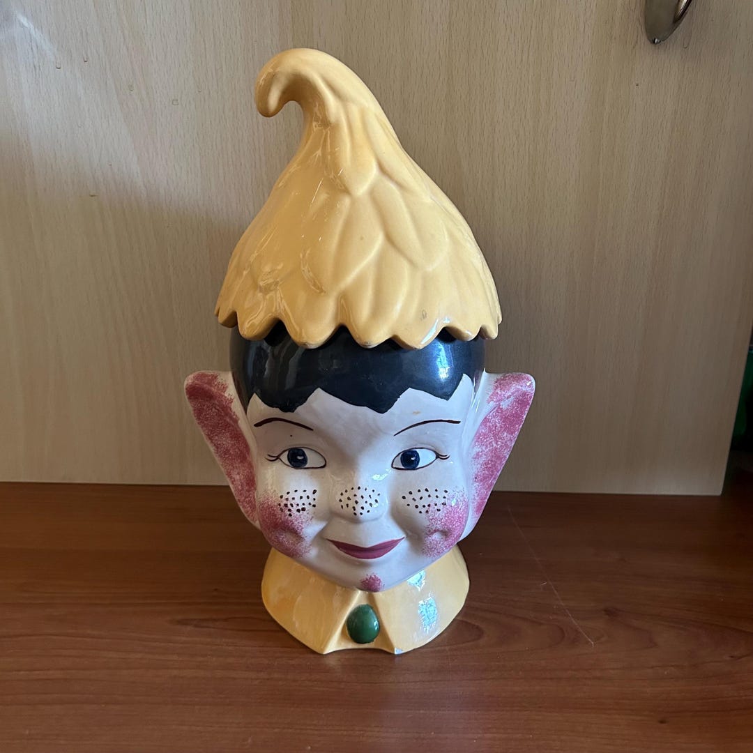 1970s Pixie Elf Cookie Jar *has Chips and Flaws / Rosey Cheeks Dimples ...