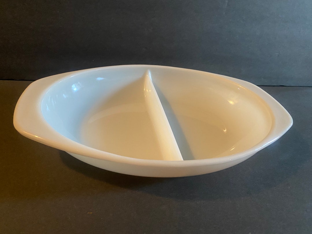 Vintage Pyrex White Oval Divided Serving Baking Dish / Pyrex Vegetable ...