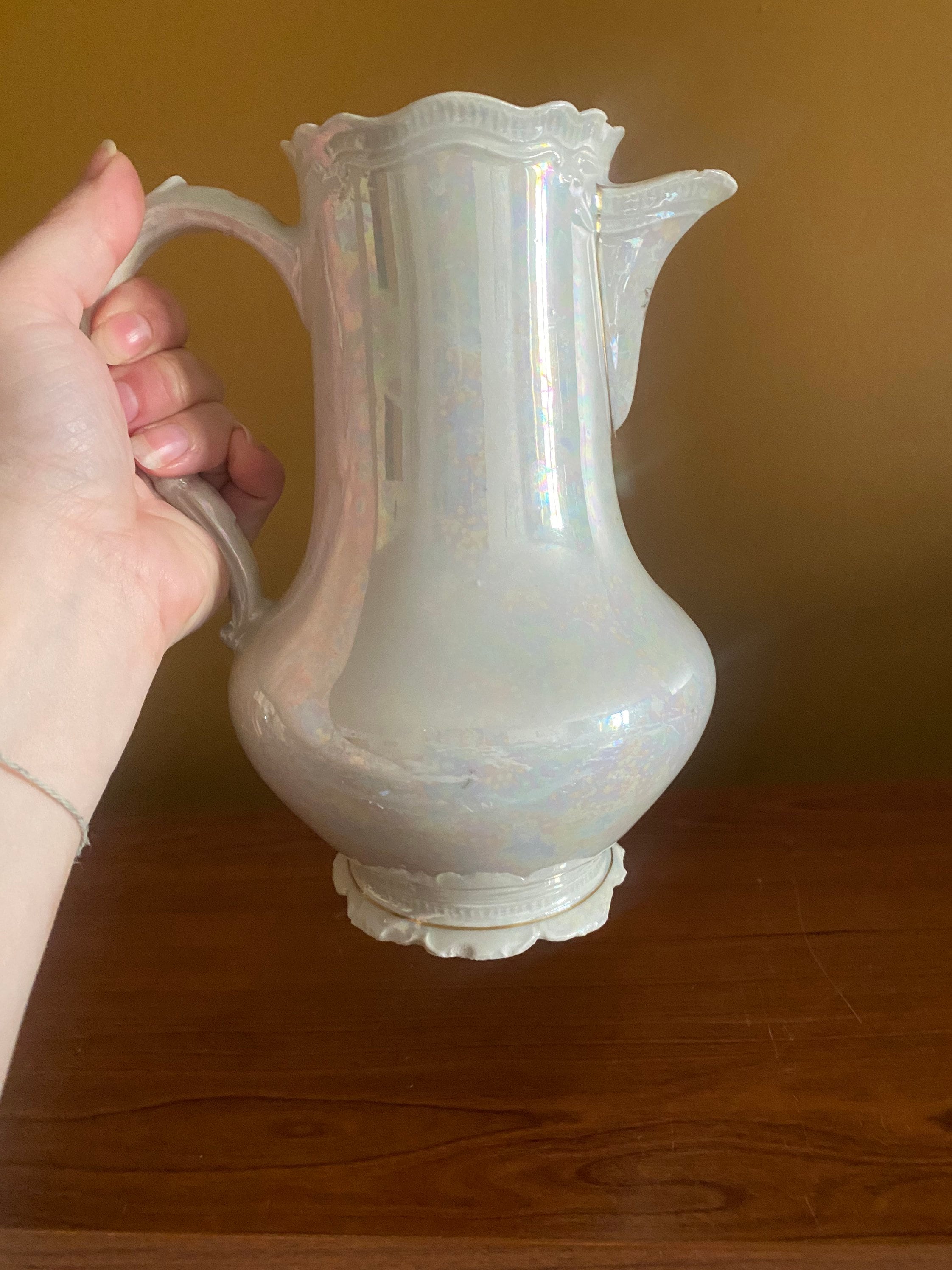 Antique Green Lusterware Pitcher Vase / Teapot Made in - Etsy