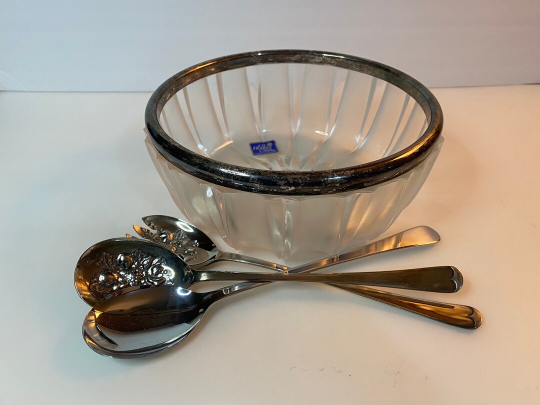 FB Rogers Silver Company Glass Bowl / Frosted Glass Silver Plate Trim ...