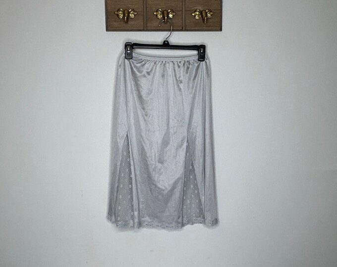 Vtg Vanity Fair Half Slip Silver Grey With Double Slit Lace Detail ...