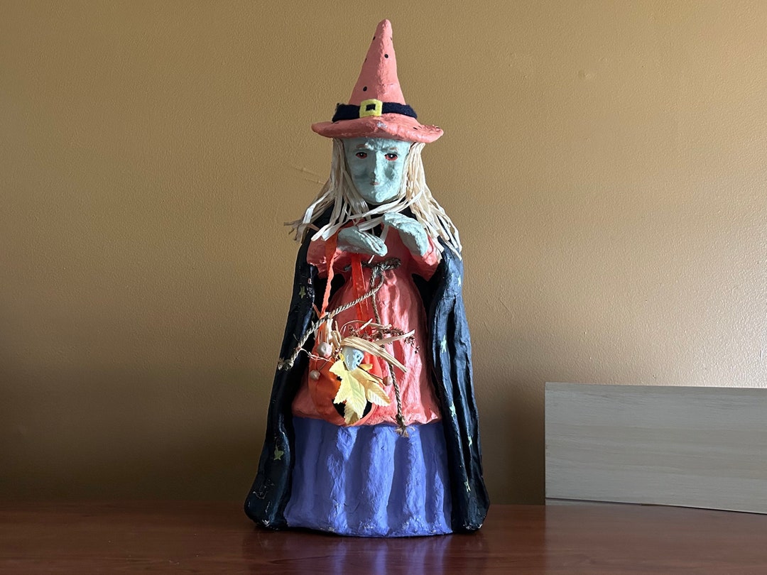 Vintage 18” Papier-mâché Green Witch / Halloween Decor / Witch Decor ...
