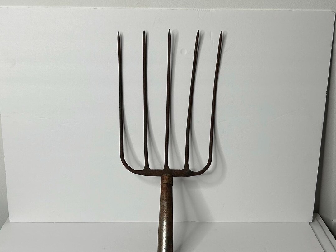 Antique 5 Tine Pitchfork Attachment Head Only / Vintage 5 Prong Hay ...