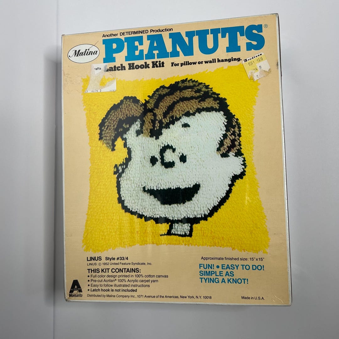Vtg 1960s Sealed Peanuts Linus Latch Hook Kit / Malina 15” X 15” Craft ...