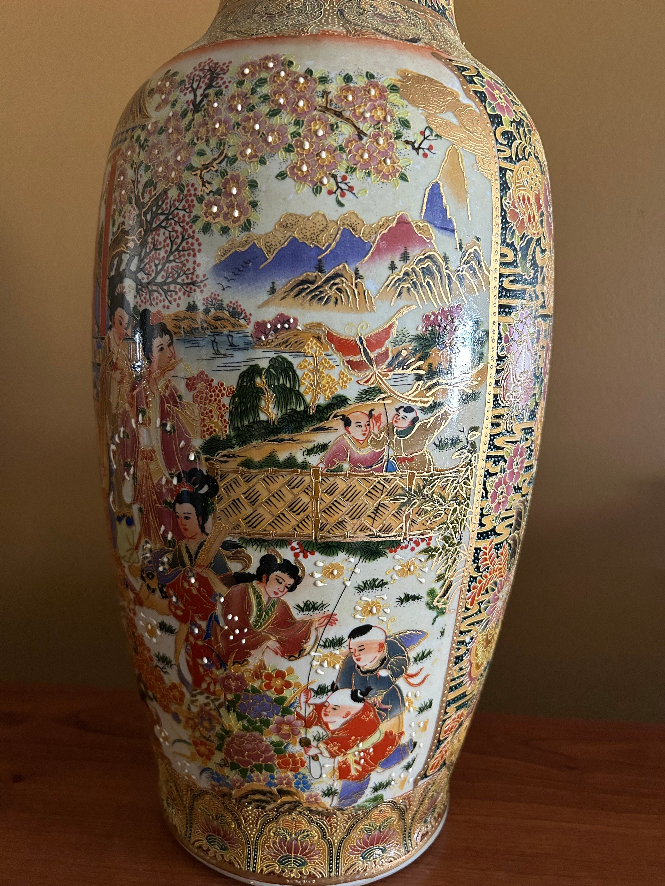 Vintage 18 Japanese Satsuma Style Vase / Porcelain Moriage - Etsy