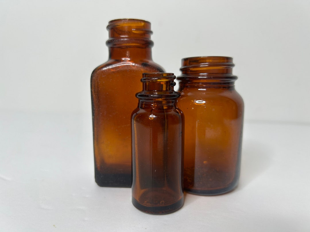 Vintage Brown Glass Bottles / Vtg Medicine Bottles / Collectible Glass ...