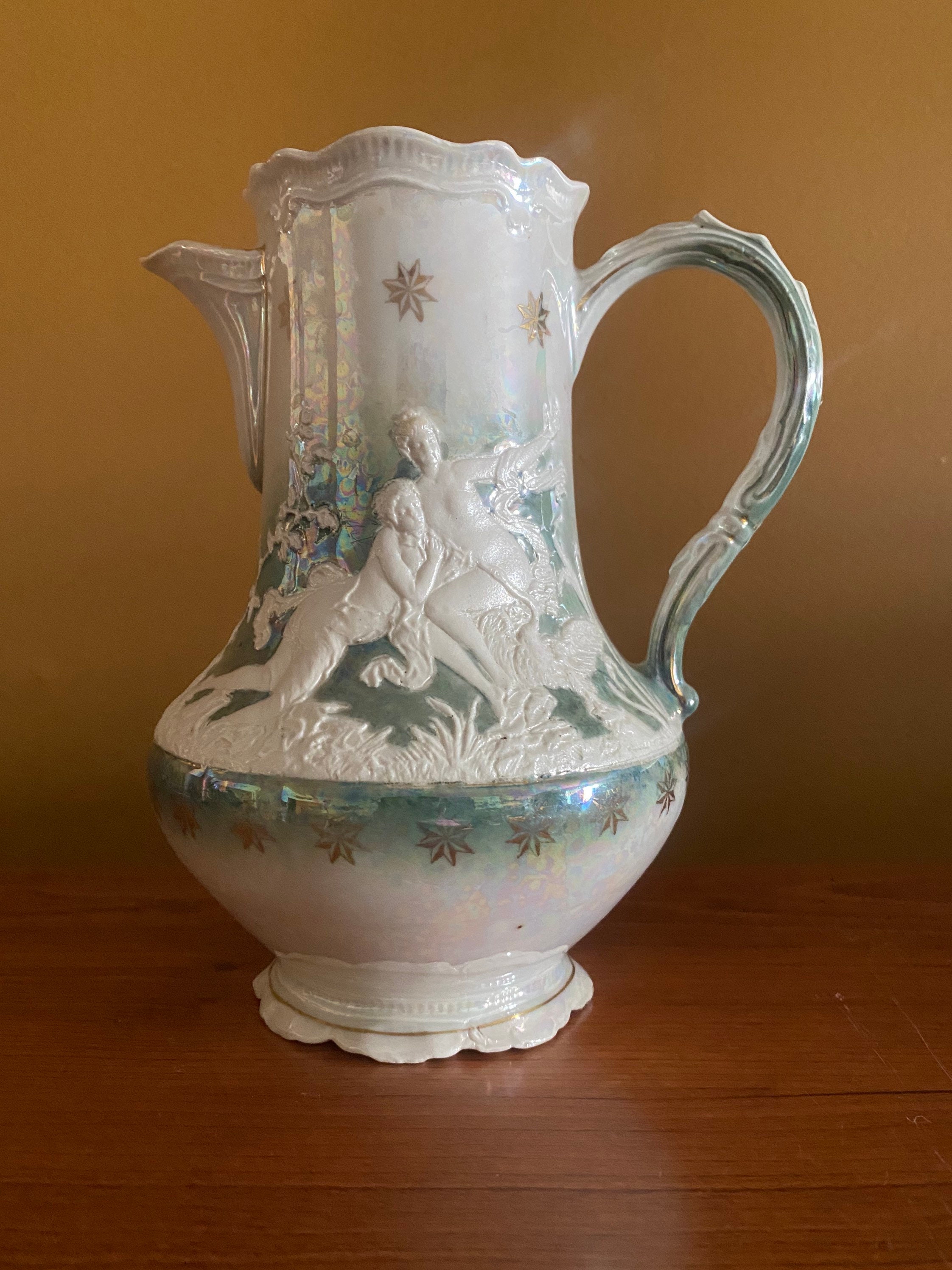 Antique Green Lusterware Pitcher Vase / Teapot Made in - Etsy