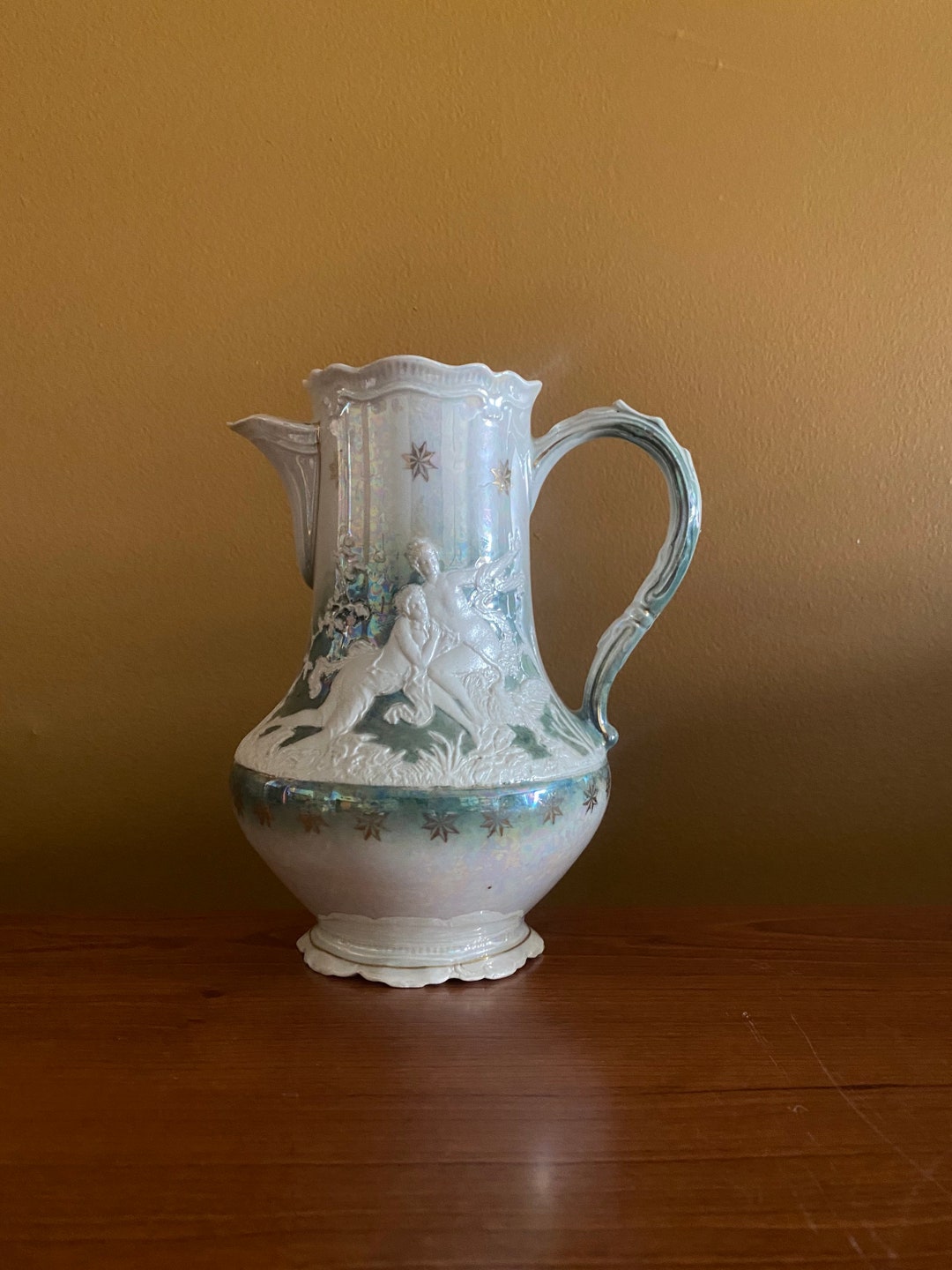 Antique Green Lusterware Pitcher Vase / Teapot - Made in Altonburg ...