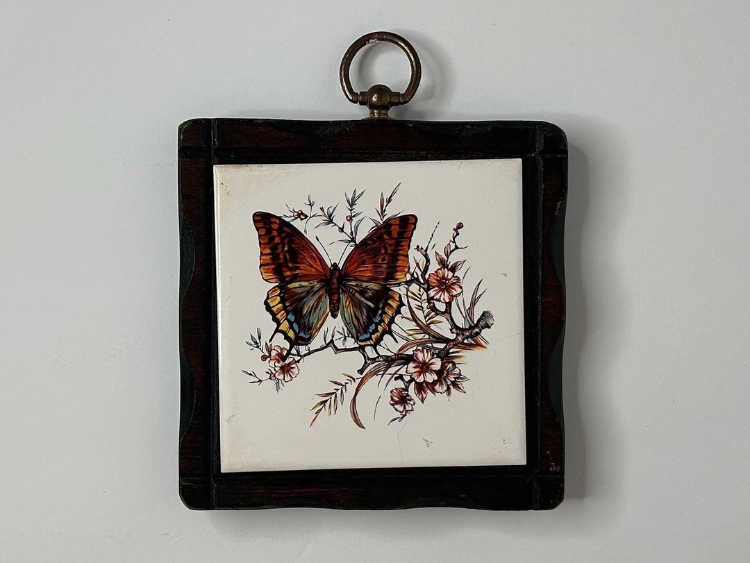Vtg Jerry Schultz Small Butterfly Trivet / Vintage Wood and Ceramic ...