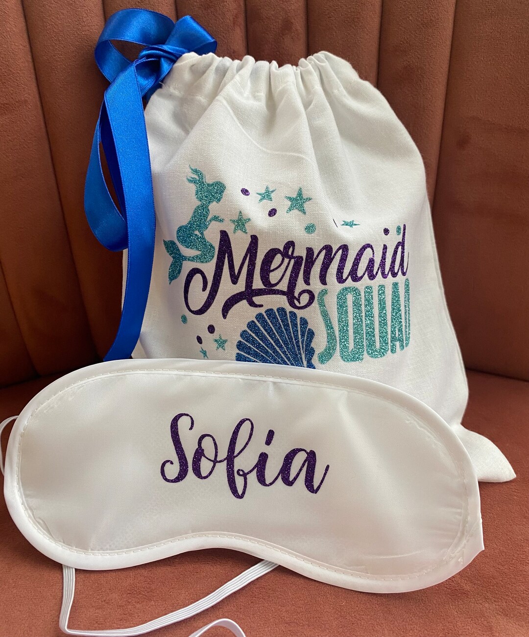 Personalized Mermaid Squad Sleepover Set: Pjs, Bag & Eye Mask - Etsy