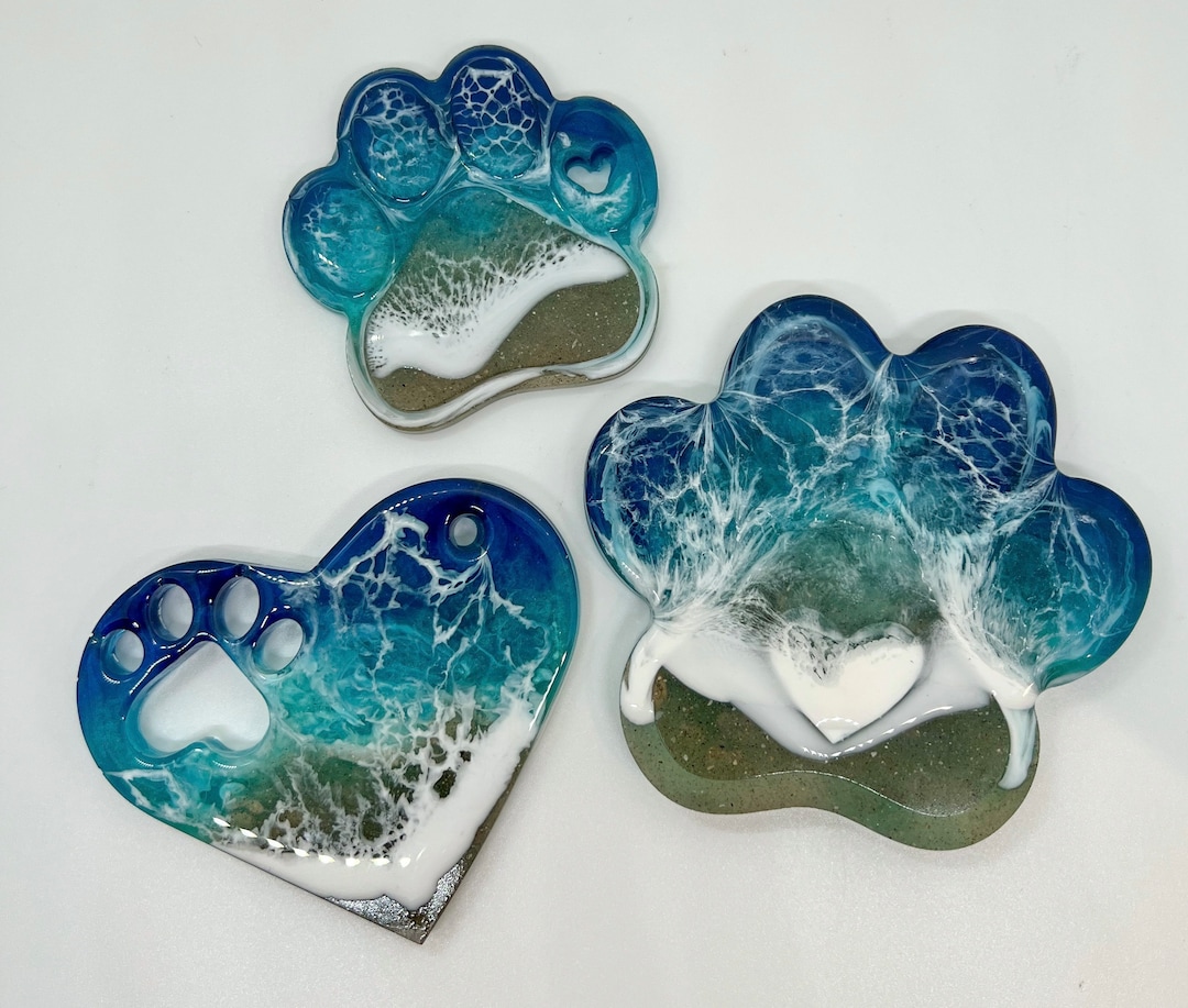 Resin Paw Print Pet Memorial With Ashes: Ocean Art Keepsake - Etsy