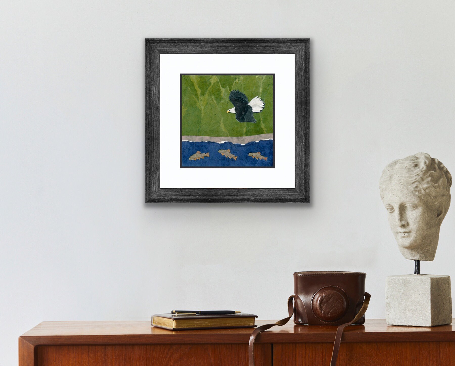 In Flight Bald Eagle Fishing— Hand-cut, Original Paper Collage & Framed ...