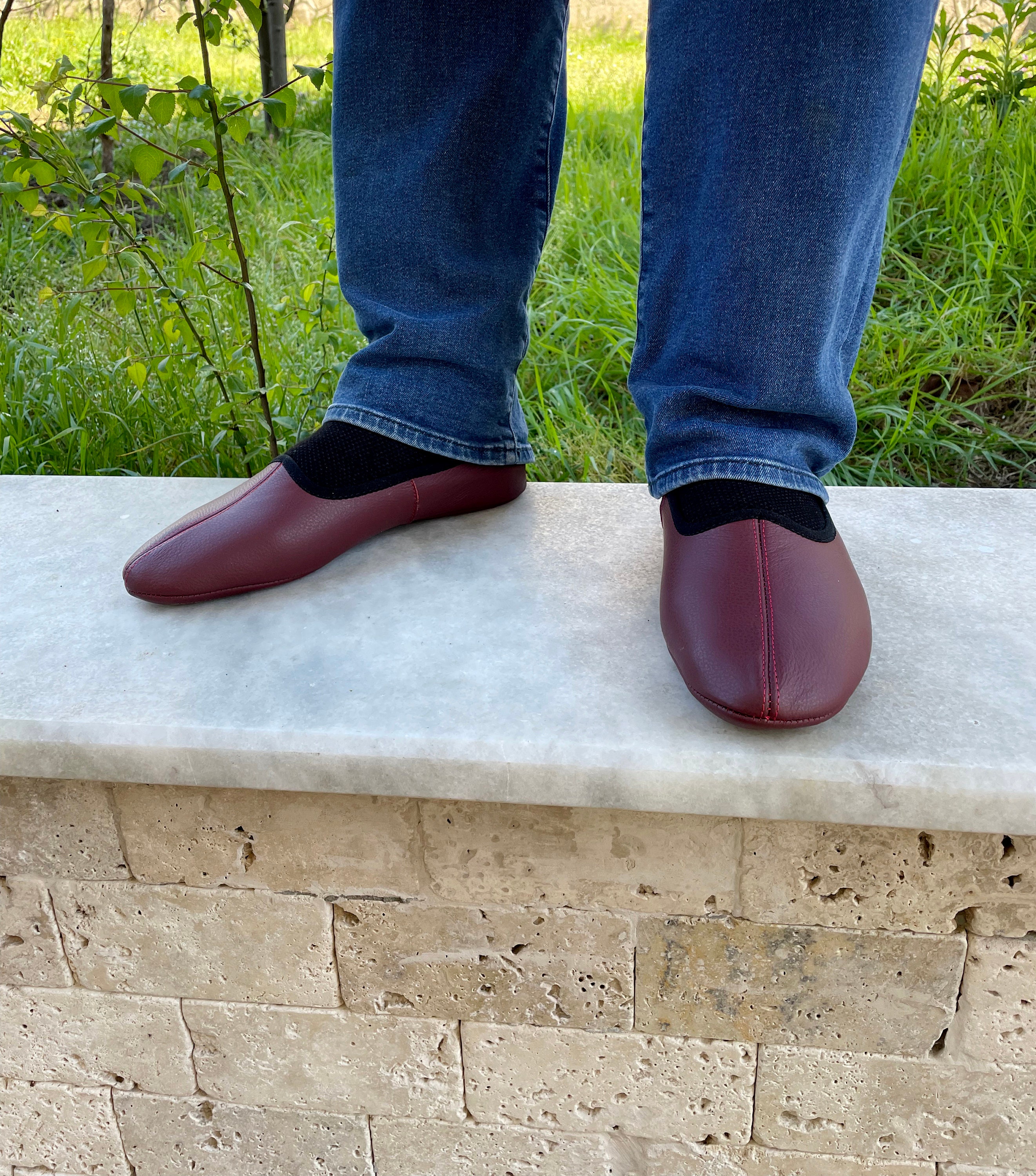 Slippers Islam Mest, Burgundy Winter Socks, Genuine Recycling Leather ...