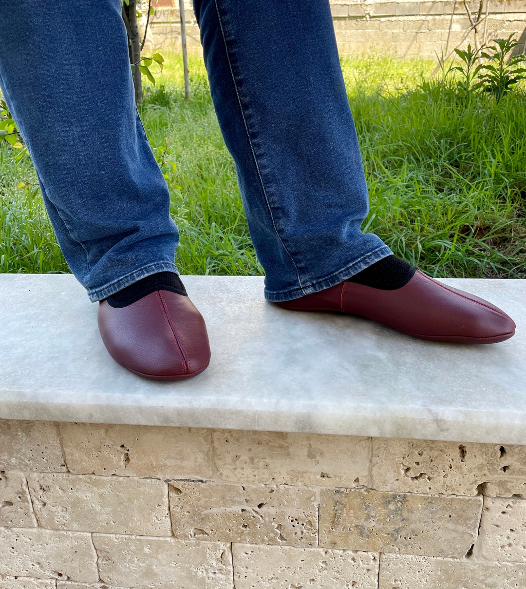 Slippers Islam Mest, Burgundy Winter Socks, Genuine Recycling Leather ...