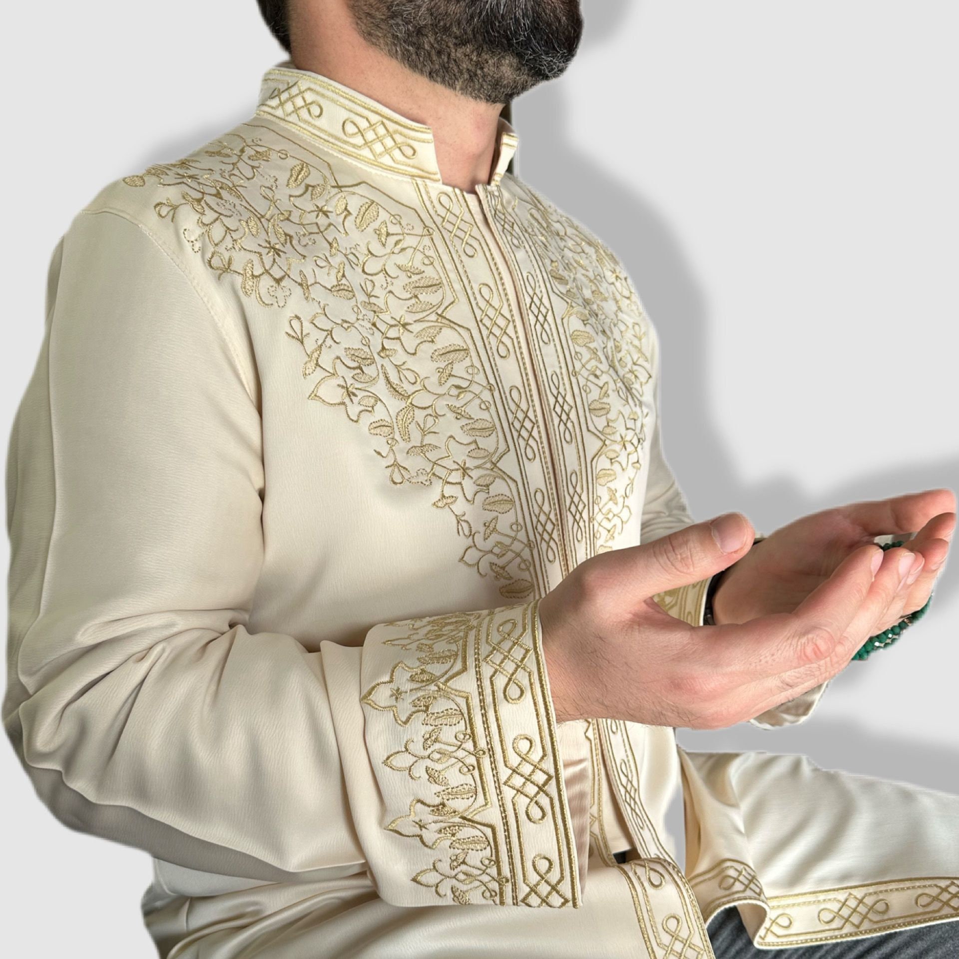 Satin Fabric Prayer Cream Color Robe Harakani, Cübbe, Punto Jubbah ...