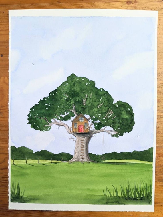 Tree House ORIGINAL Watercolor Painting 11x14 | Etsy