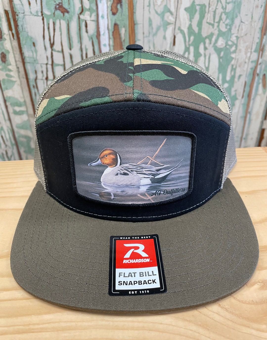 Floating Pintail Patch 7 Panel Trucker Hat Snap Back Black/green Camo/loden - Etsy