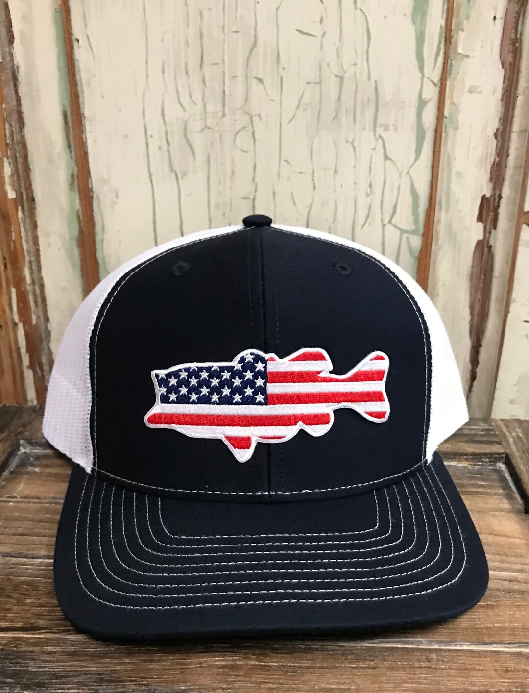 USA Bass Red/white/blue Patch Trucker Hat Navy/white - Etsy