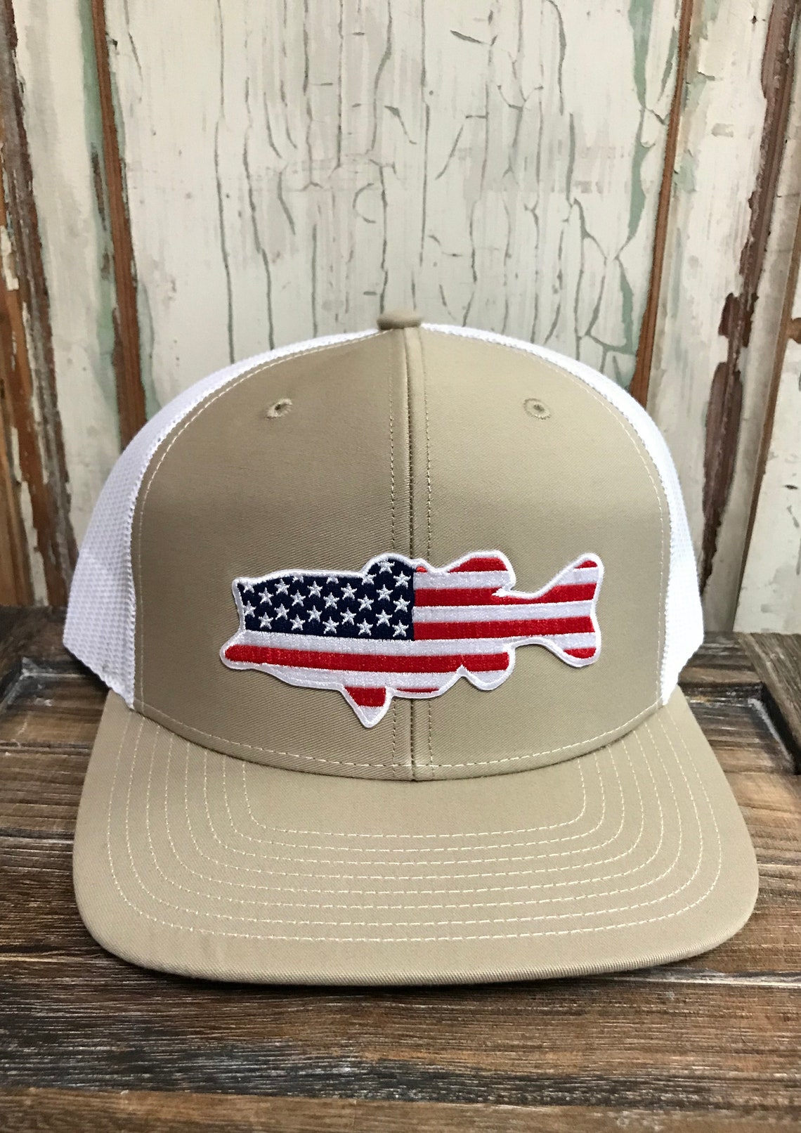 USA Bass Red/white/blue Patch Trucker Hat Tan/white - Etsy