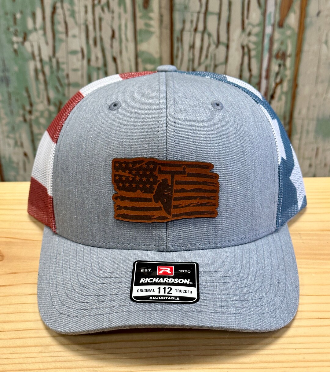 USA Lineman Leather Patch Trucker Hat Richardson 112 - Etsy