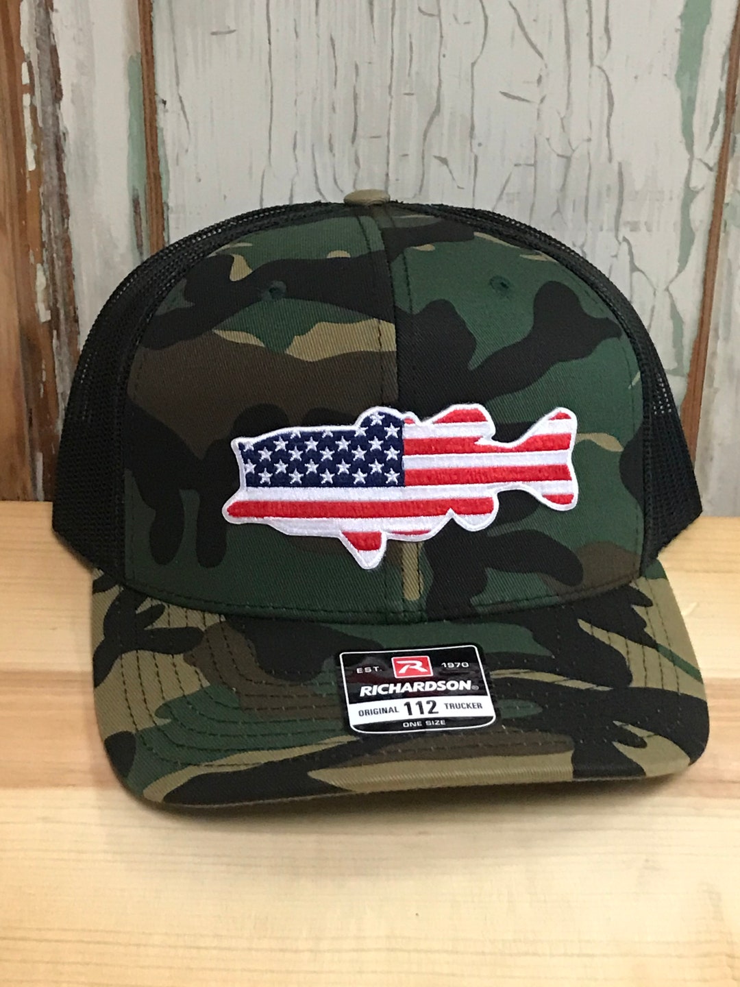 USA Bass Patch Trucker Hat Camo/black - Etsy