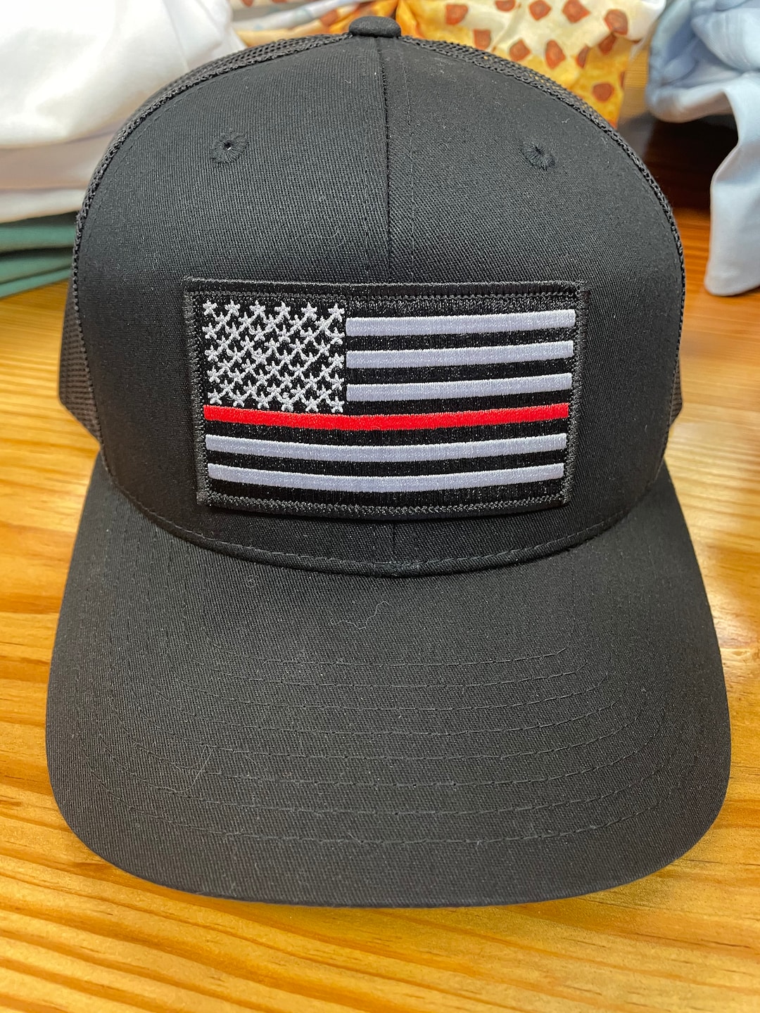 Fire Fighter Red Line Patch Trucker Hat Black/black - Etsy