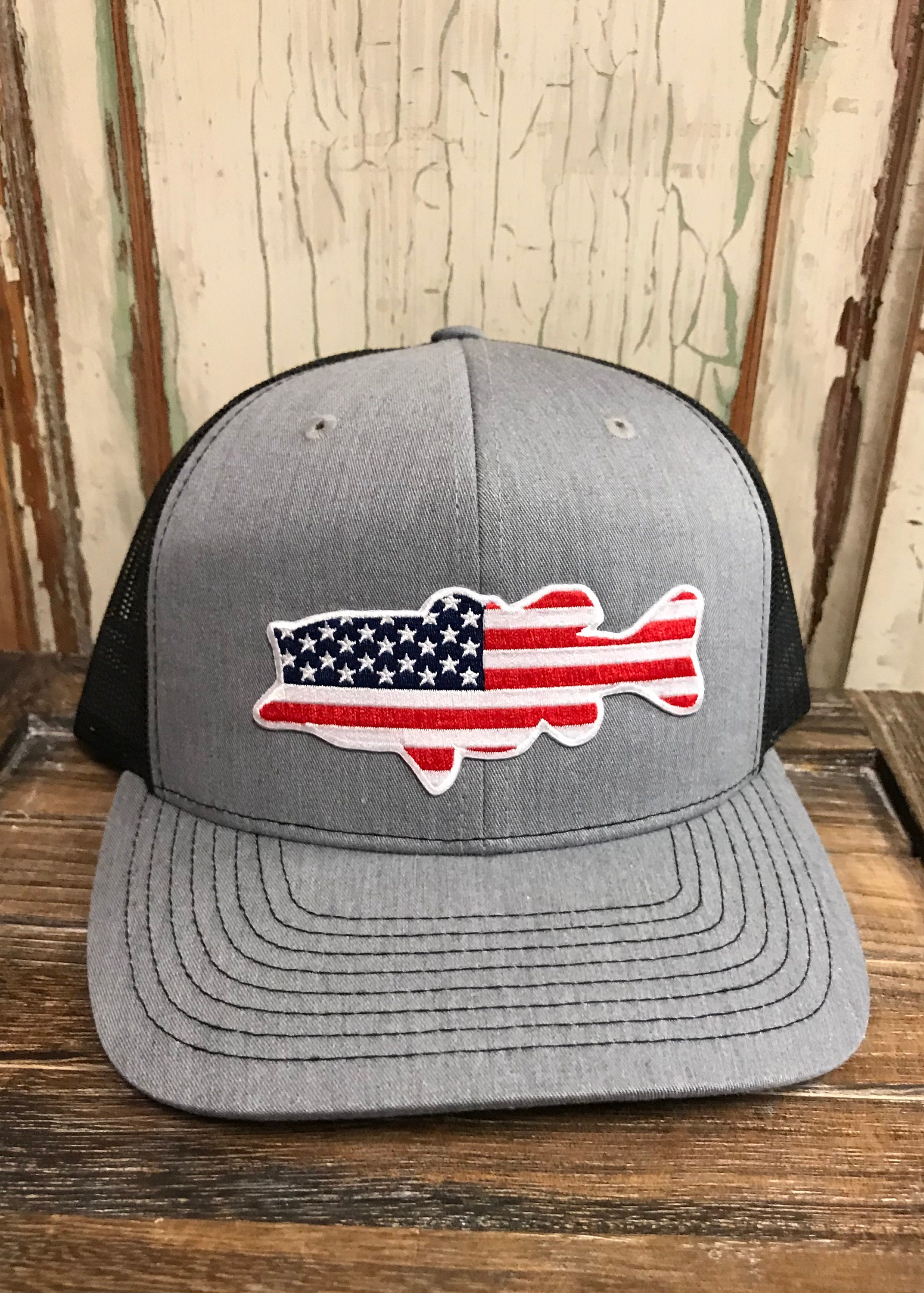 USA Bass Red/white/blue Patch Trucker Hat Heather Grey/black - Etsy