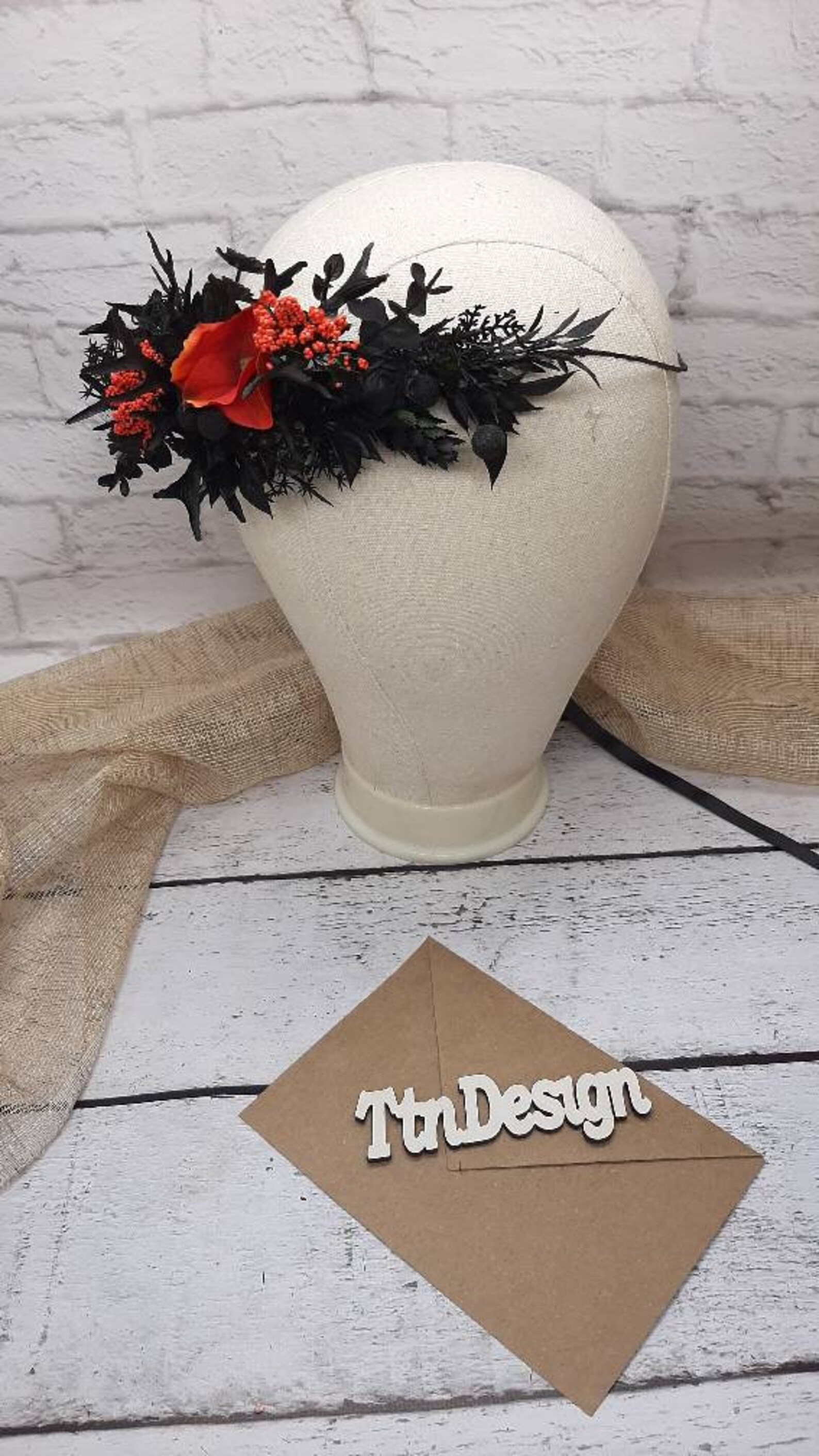 Asymmetrical Black and Red Floral Crown, Gothic Halloween Headpiece ...