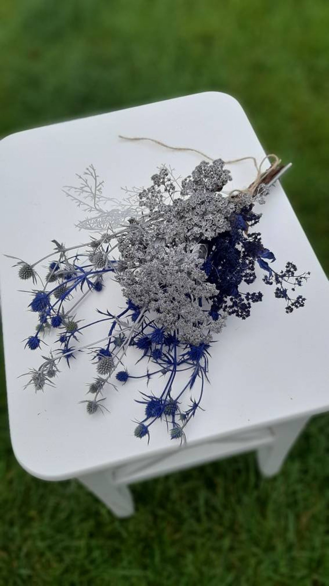 Navy Blue Silver Bouquet, Small Dried Flower Bunches for Table, Place ...