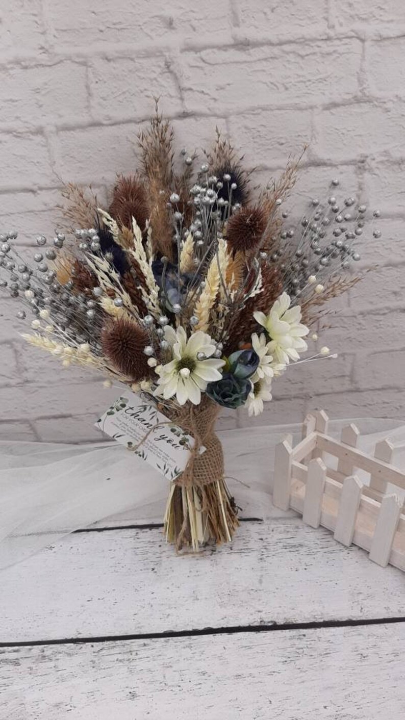 Rustic Boho Bridal Bouquet Dried Daisy Bouquet Silver and | Etsy