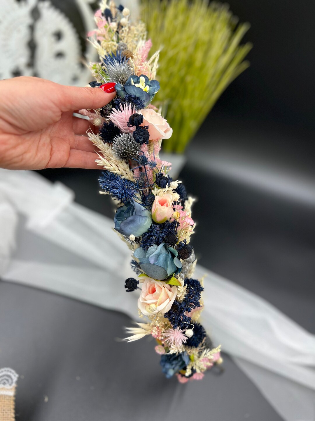 Navy Blue Flower Crown, Winter Flower Crown, Pale Blue Headband ...